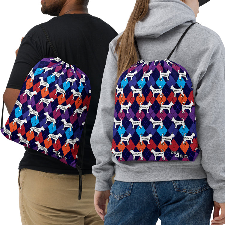 Drawstring Bags - Colorful Argyle Designs – Dog Artistry